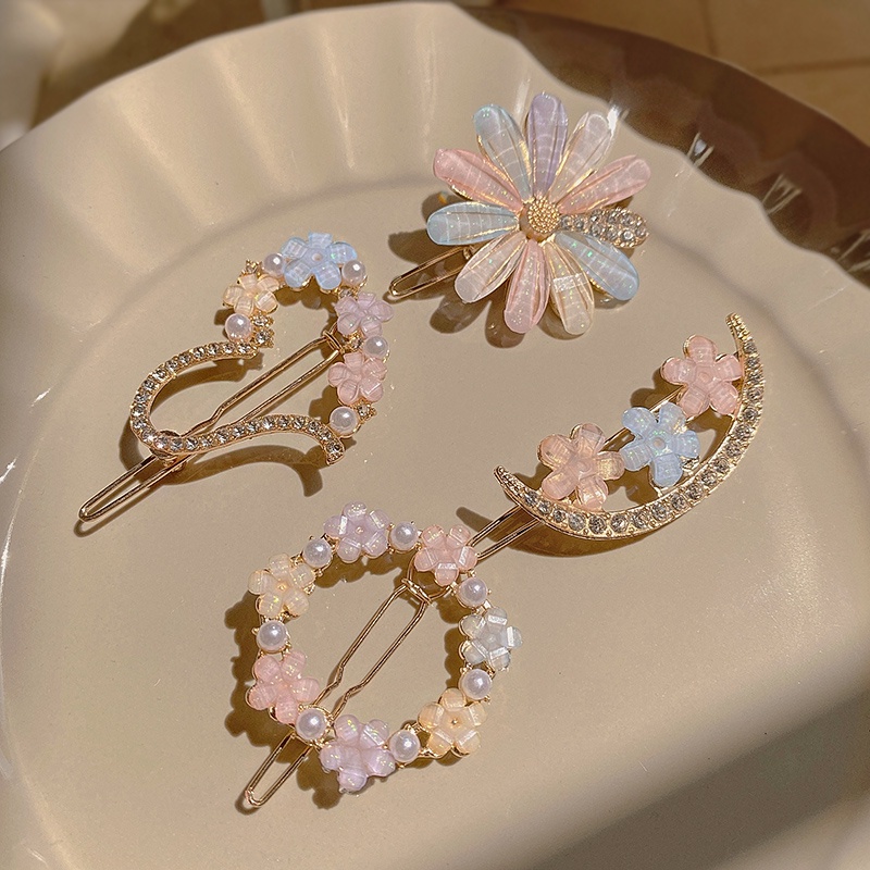 Rhinestone Pearl Hair Clip Flower Bangs Side Clip Hair Accessories ...