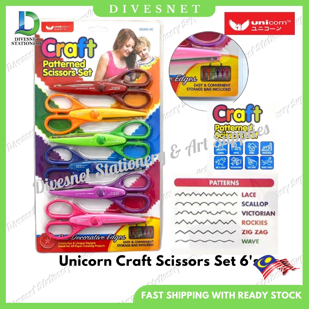 Unicorn Craft Scissors Set 6'S US202-6C Gunting Kraftangan 花边剪刀 ...