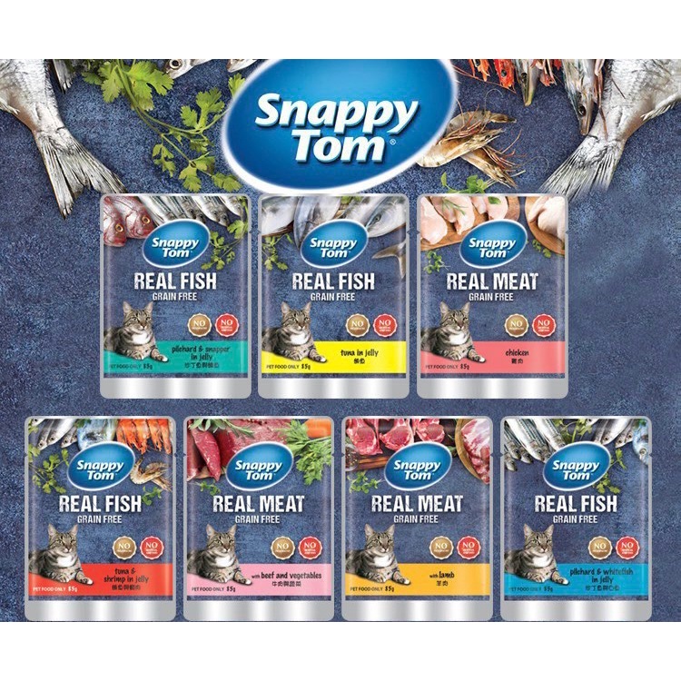 Snappy Tom Pouch Cat Food 85G - Beef Lamb Chicken Pilchard & Snapper ...