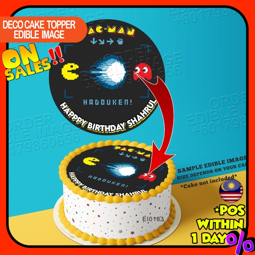 Printing EI Pac-Man Edible Image Print Cake Photo Icing Paper Birthday ...