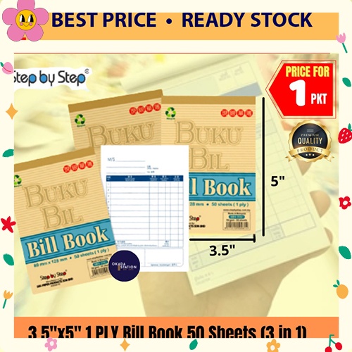 Local Ready Stock 3.5"x5" 1 PLY Bill Book 50 sheet (3 in 1) / Buku ...