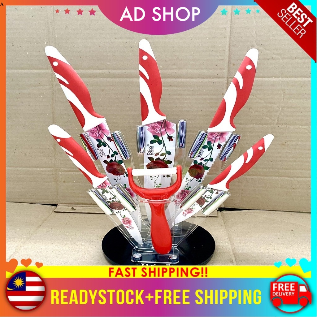 [AD SHOP] 7pc Knife With Revolving Rack Stainless Steel Knife Set Pisau ...