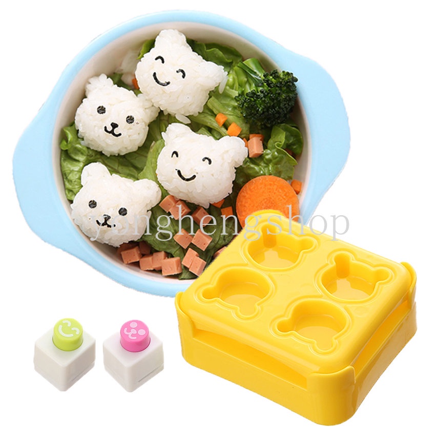 3pcs/set Mini Rice Ball Mold with Nori Cutter Cute Bear Shaped Onigiri ...