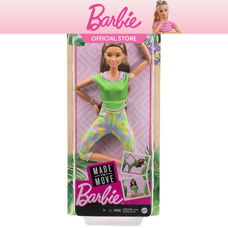 Barbie Made to Move Doll With 22 Flexible Joints & Long Wavy Brunette ...