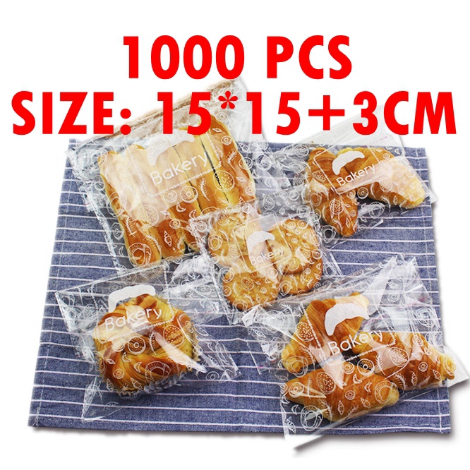 1000PCS 15*15+3CM BREAD TOAST BAG OPP SELF ADHESIVE BAKERY PLASTIC BAG ...
