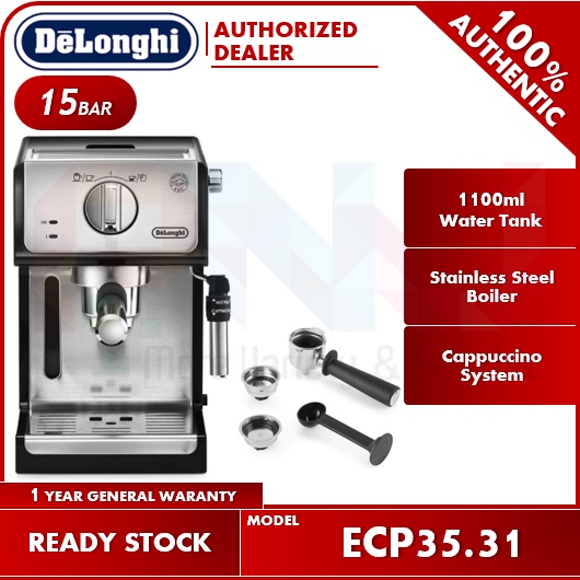DeLonghi 15 Bar Active Line Pump Espresso Maker Coffee Machine ECP35.31 ...