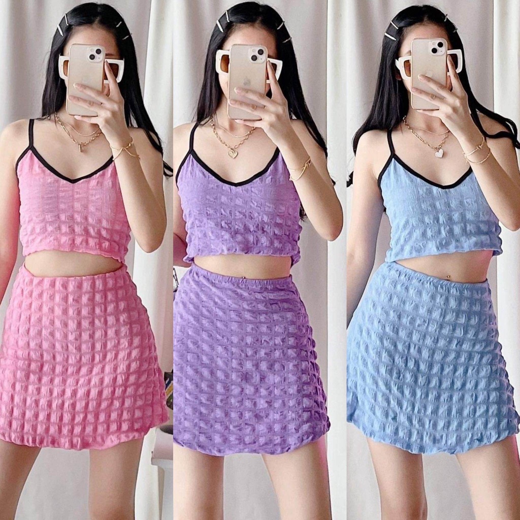 MEEKAH Sexy Korean Sando Crop Top and Mini Skirt Terno Set for Women ...