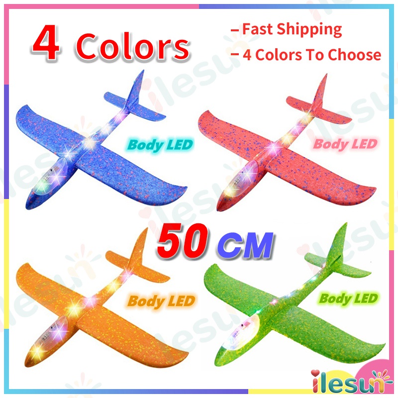 50CM Big Foam Plane Flying Glider Toy With LED Light Hand Throw ...