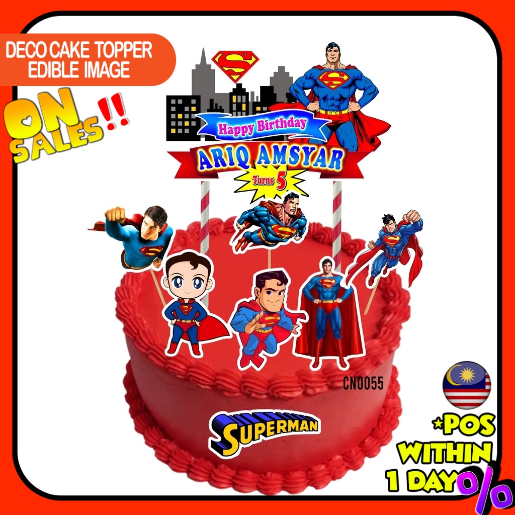 [CUSTOM NAME] Happy Birthday Cake Topper Superman superhero Decoration ...