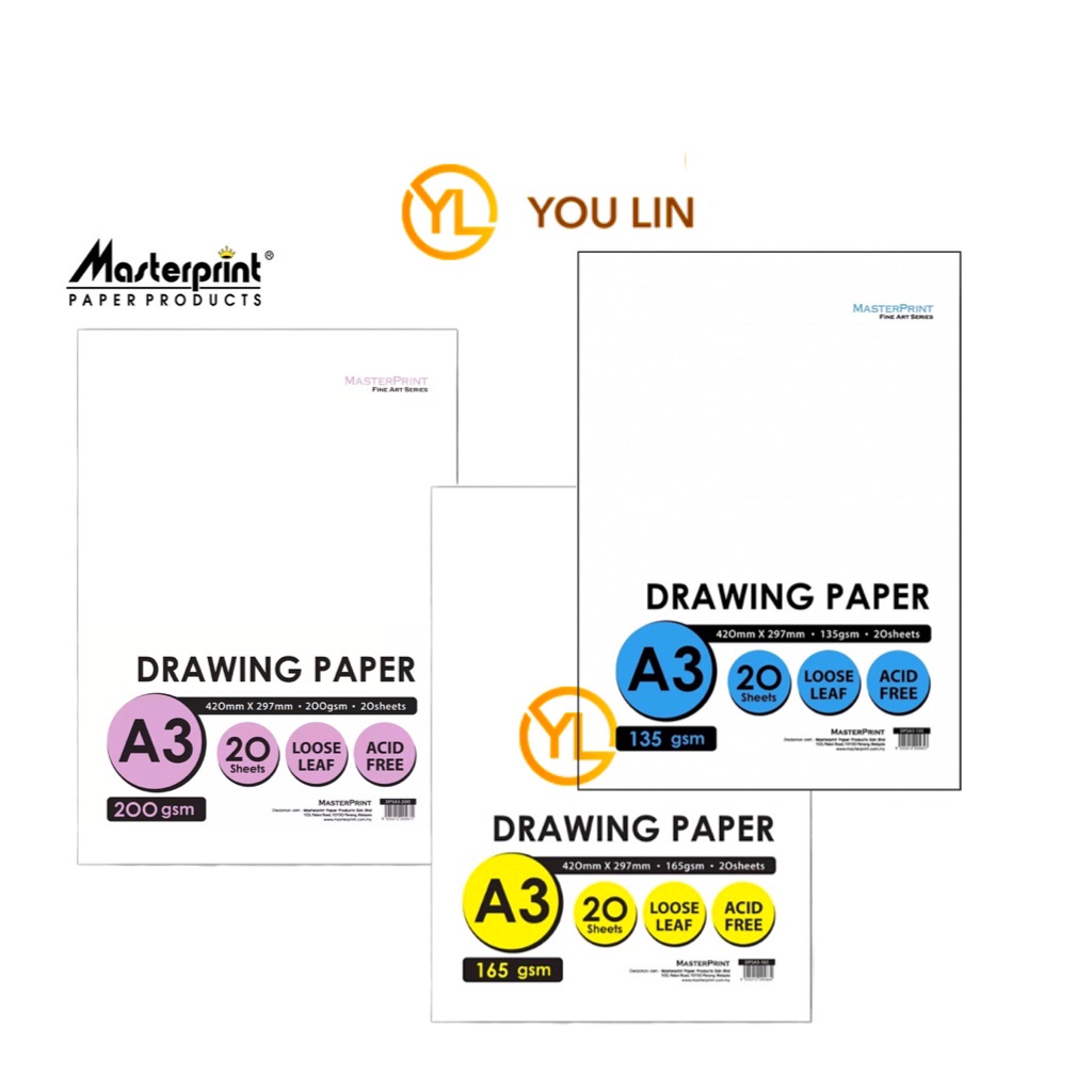 Masterprint A3 Drawing Paper 20 sheets - 135gsm / 165gsm /200gsm ...
