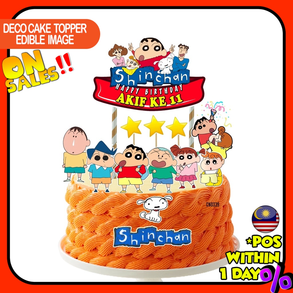 [CUSTOM NAME] Happy Birthday Cake Topper Shin-chan Decoration Set Party ...