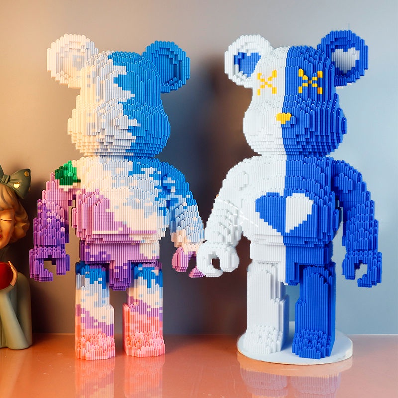 Large Bearbrick bear assembly model 55cm blue and white bear with heart ...