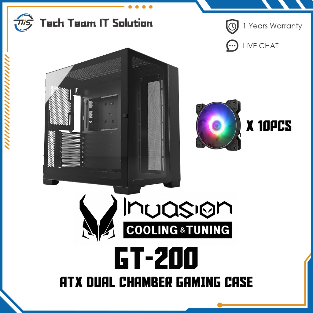 Invasion GT200 ATX DUAL CHAMBER GAMING CASE (WITH 10PCS ARGB FAN ...