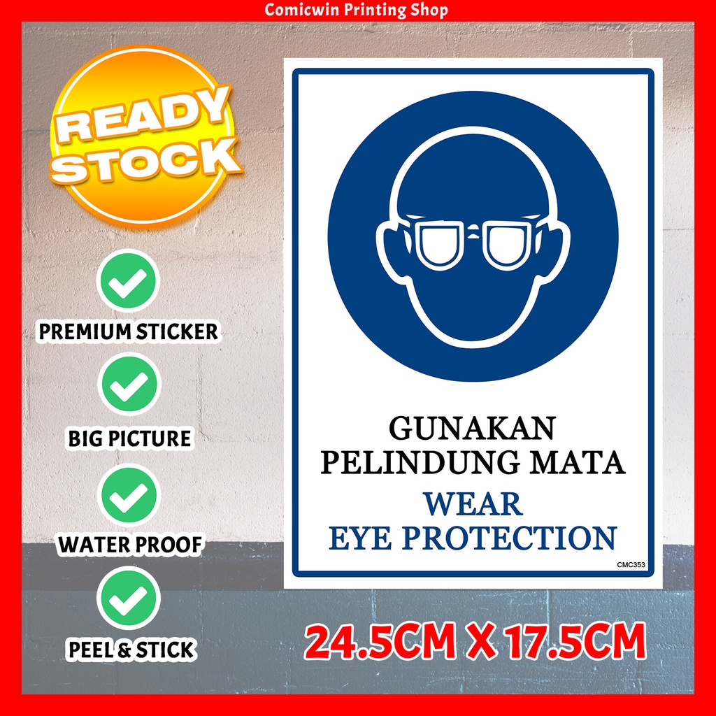 Cmc353 Wear Safety Eye Protection Signage 24 5x17 5cm Ppe Mandatory