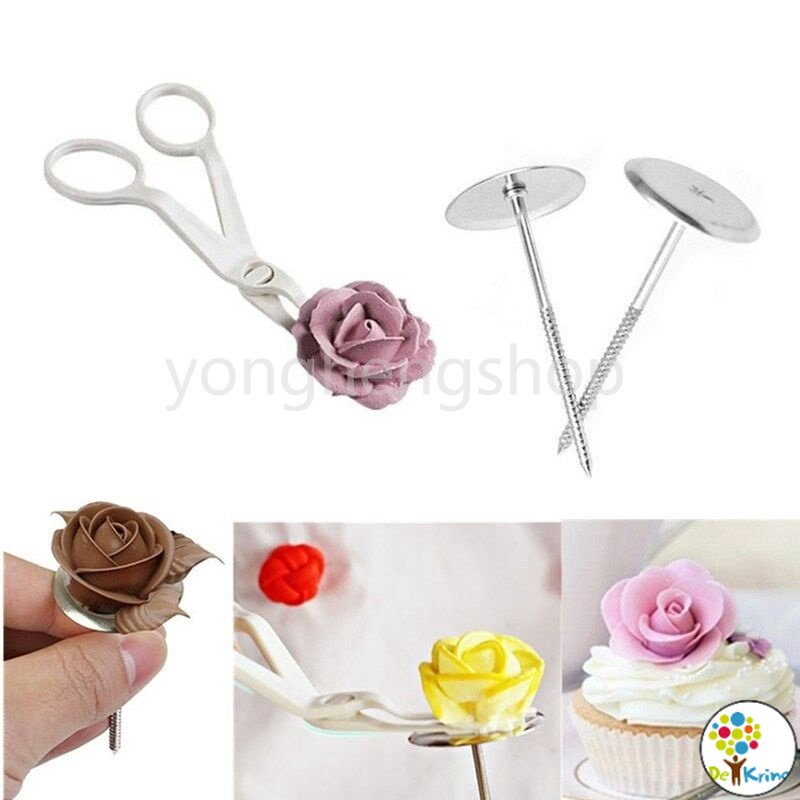 DK 3pcs Stainless Steel Cake Flower Needle Icing Cream Nails Tool ...