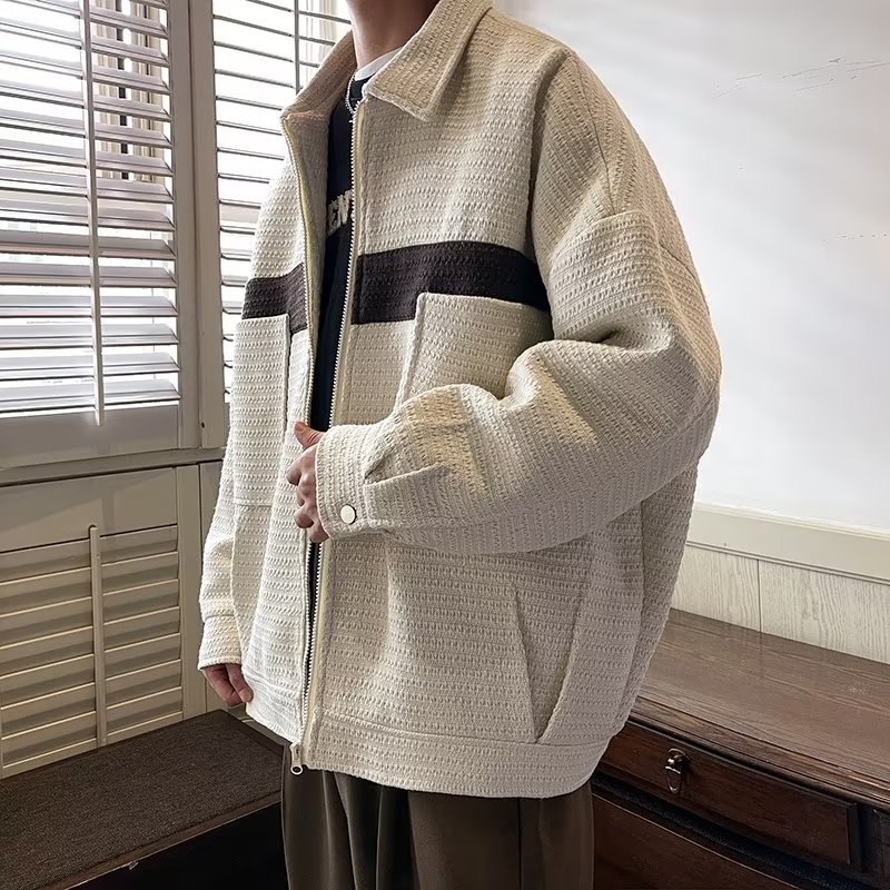 Autumn Handsome Men's Loose Jacket Casual Vintage Solid Color | Shopee ...