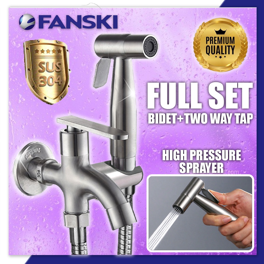 AT-304569SS FULL SET 304 Stainless Steel Two Way Tap Bathroom Faucet with Bidet Spray Holder and ...