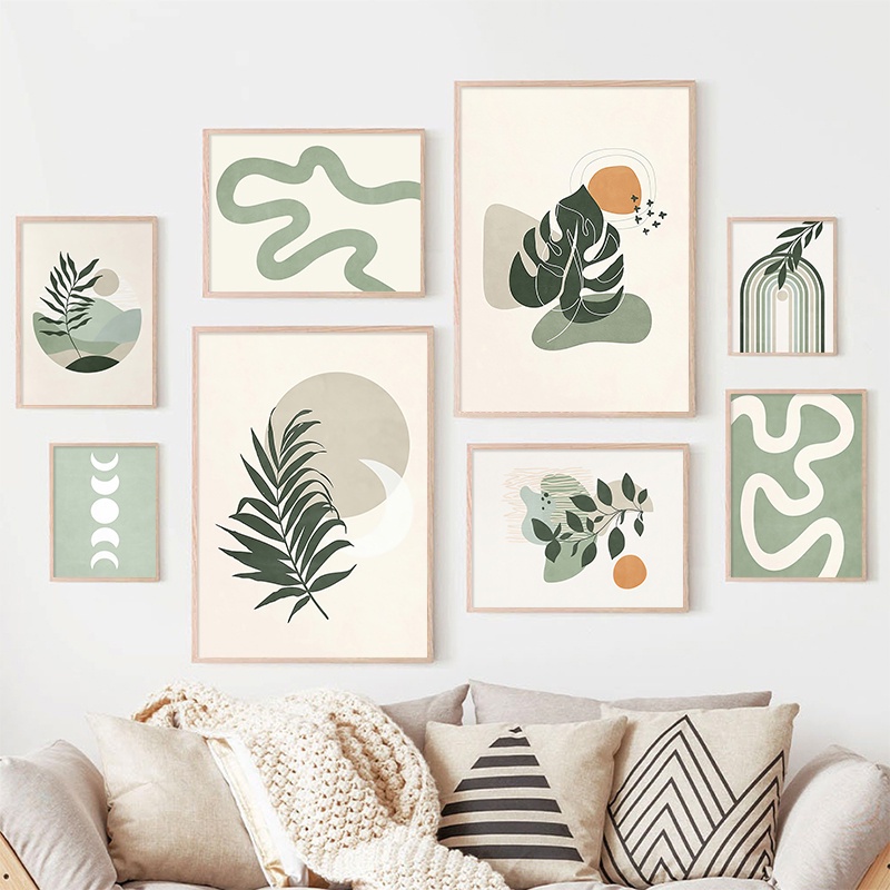 Abstract Poster Bohemian Canvas Painting Leaf Wall Art Printmaking Home ...