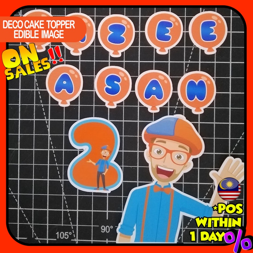 [CUSTOM NAME] Happy Birthday Cake Topper Blippi Decoration Set Party ...