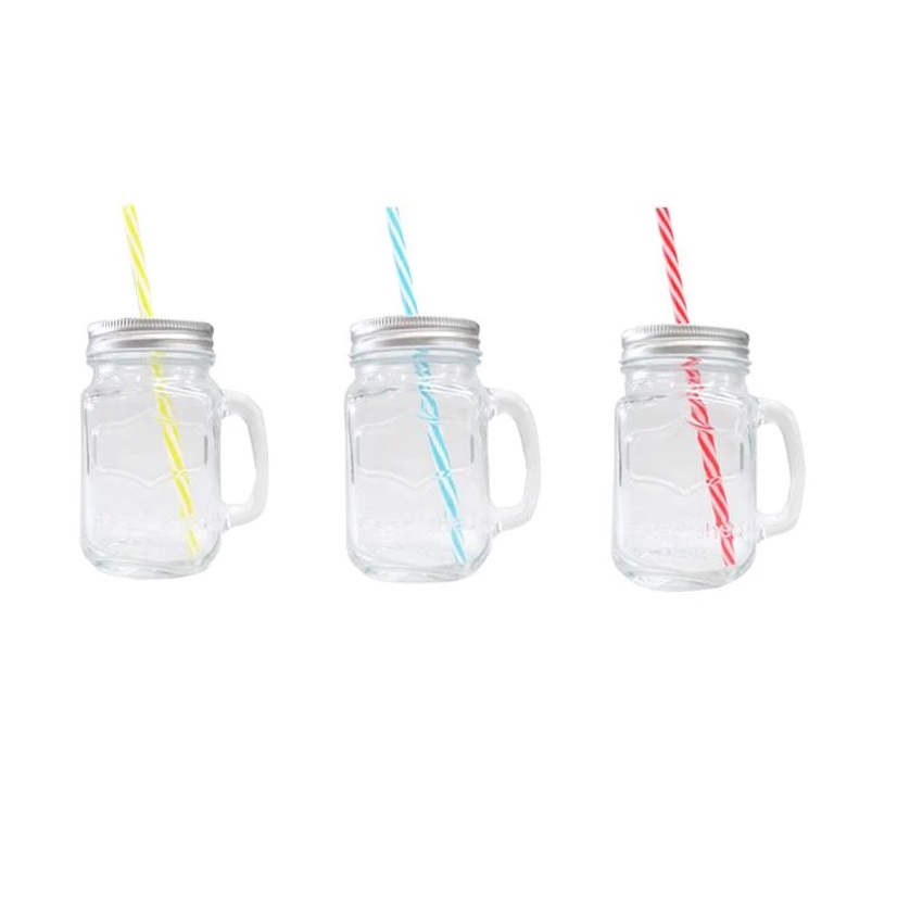 Daiso Glass jar with straw 450ml | Shopee Malaysia