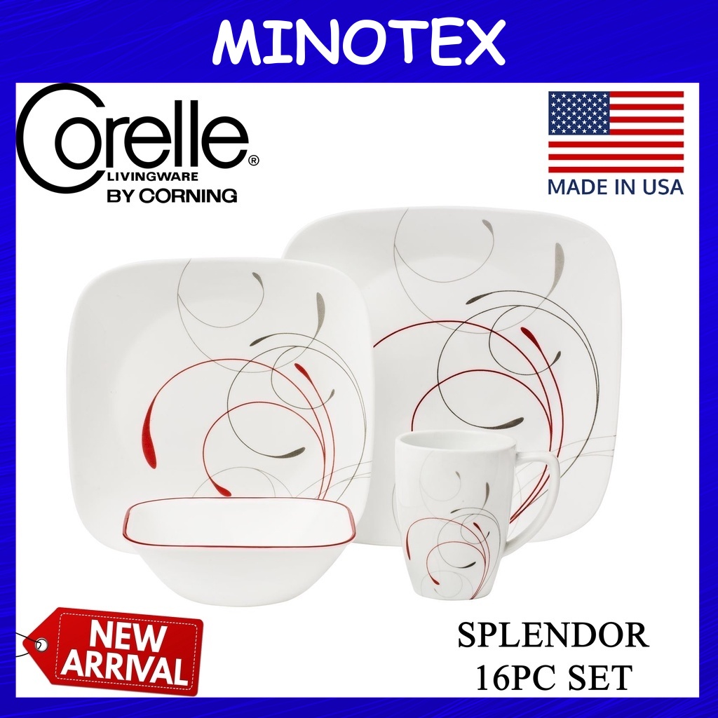 Corelle 16pc Square Splendor Dinnerware Set Livingware Dinner Serve Set ...