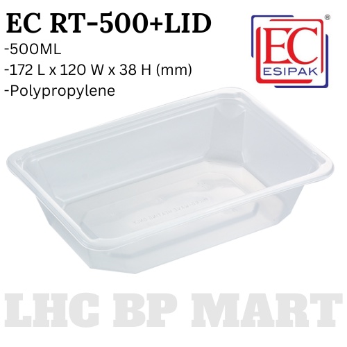 [LHC] EC-RT500 PP RECTANGULAR CONTAINER 50PCS WITH FLAT LID / 500ML PLASTIC CONTAINER / BEKAS ...
