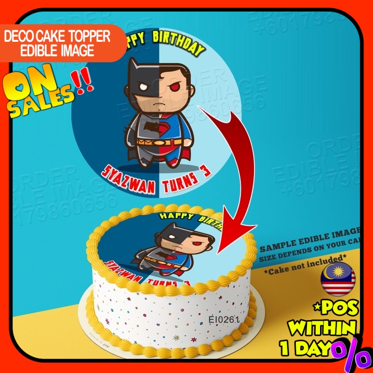 Printing EI Batman & Superman Cute Edible Image Print Cake Photo Icing ...