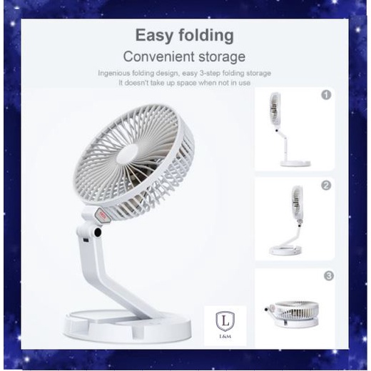Foldable Desk Fan Outdoor Portable Rechargeable Kipas Folding Stand Fan ...