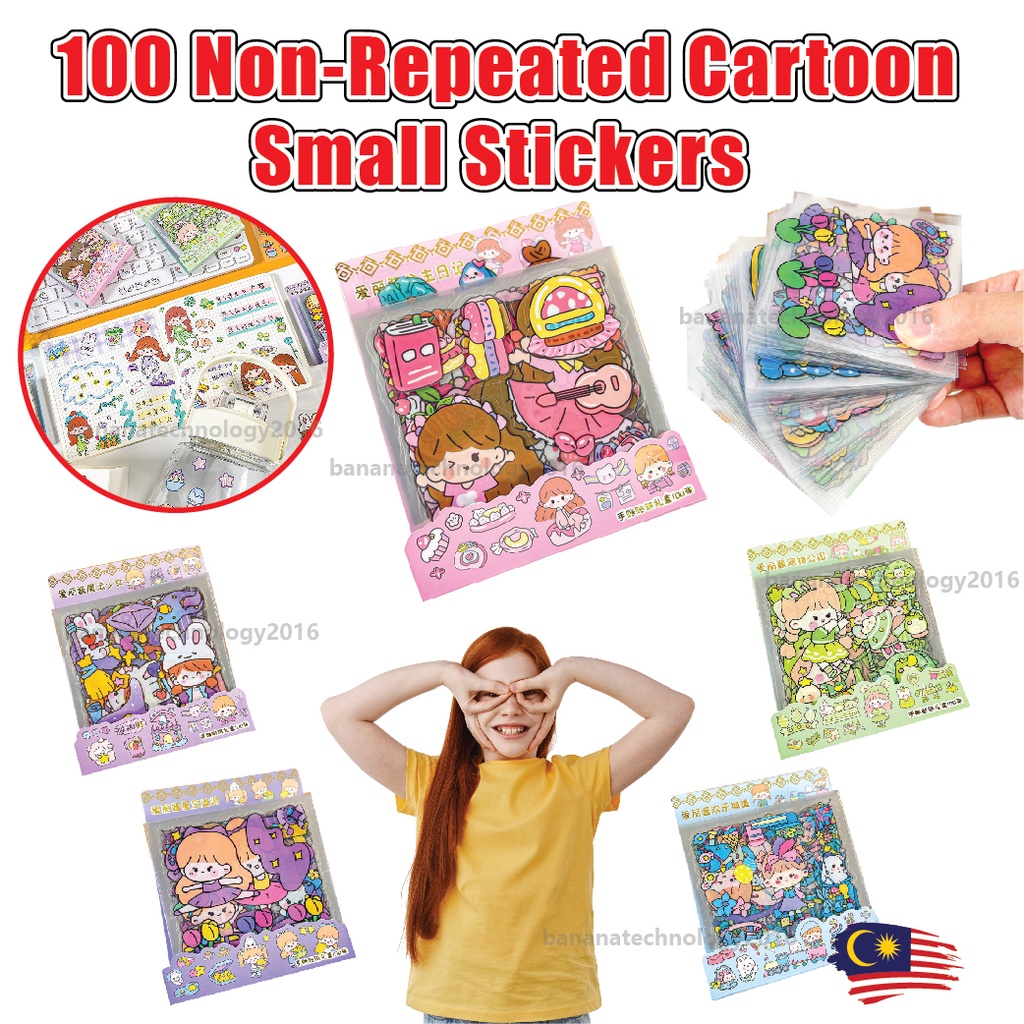 100 Non-Repeated Cartoon Small Stickers 100 Sheets Pocket Stickers Book ...