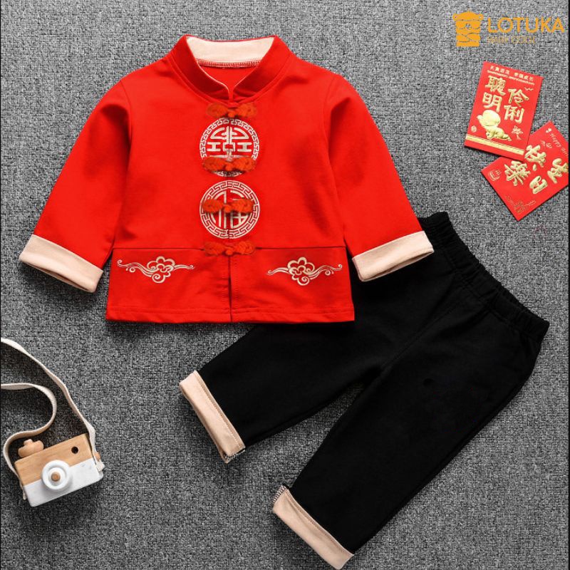 CNY Clothes for Boys and Girls 2025 LOTUKA, Red Pants and Shirt Set ...