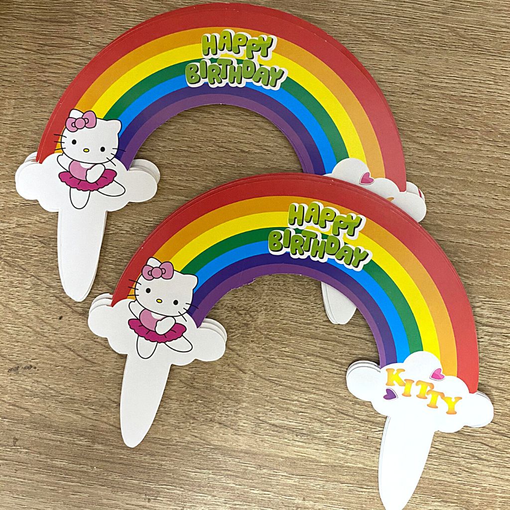 Set Of 10 Paper Cards, kitty Rainbow topper With Birthday Cake, kitty ...