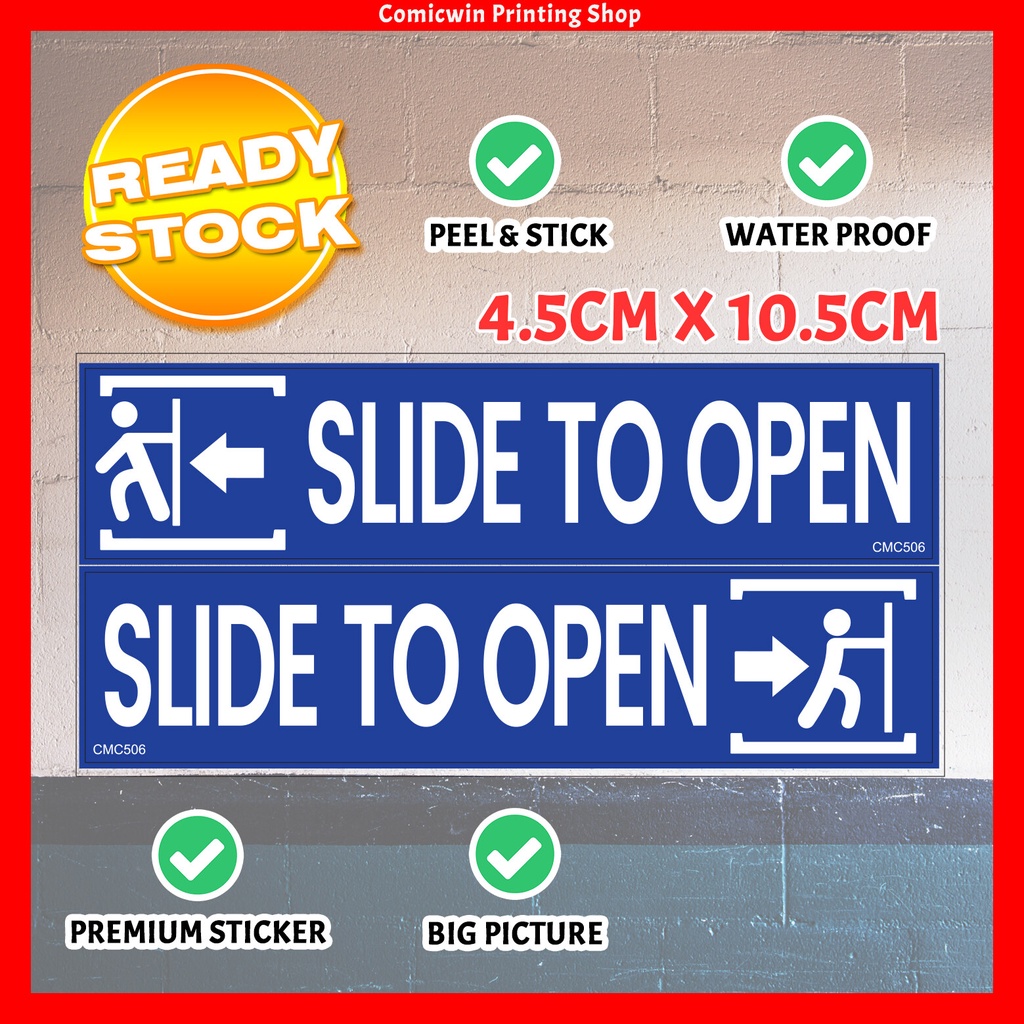 CMC506 Slide To Open Signage (10.5x4.5cm) Direction Door Sticker ...