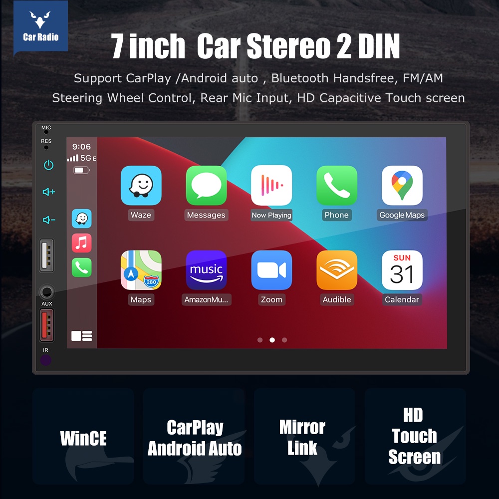 7 inch 2Din car radio player Bluetooth mp5 Carplay steering wheel ...