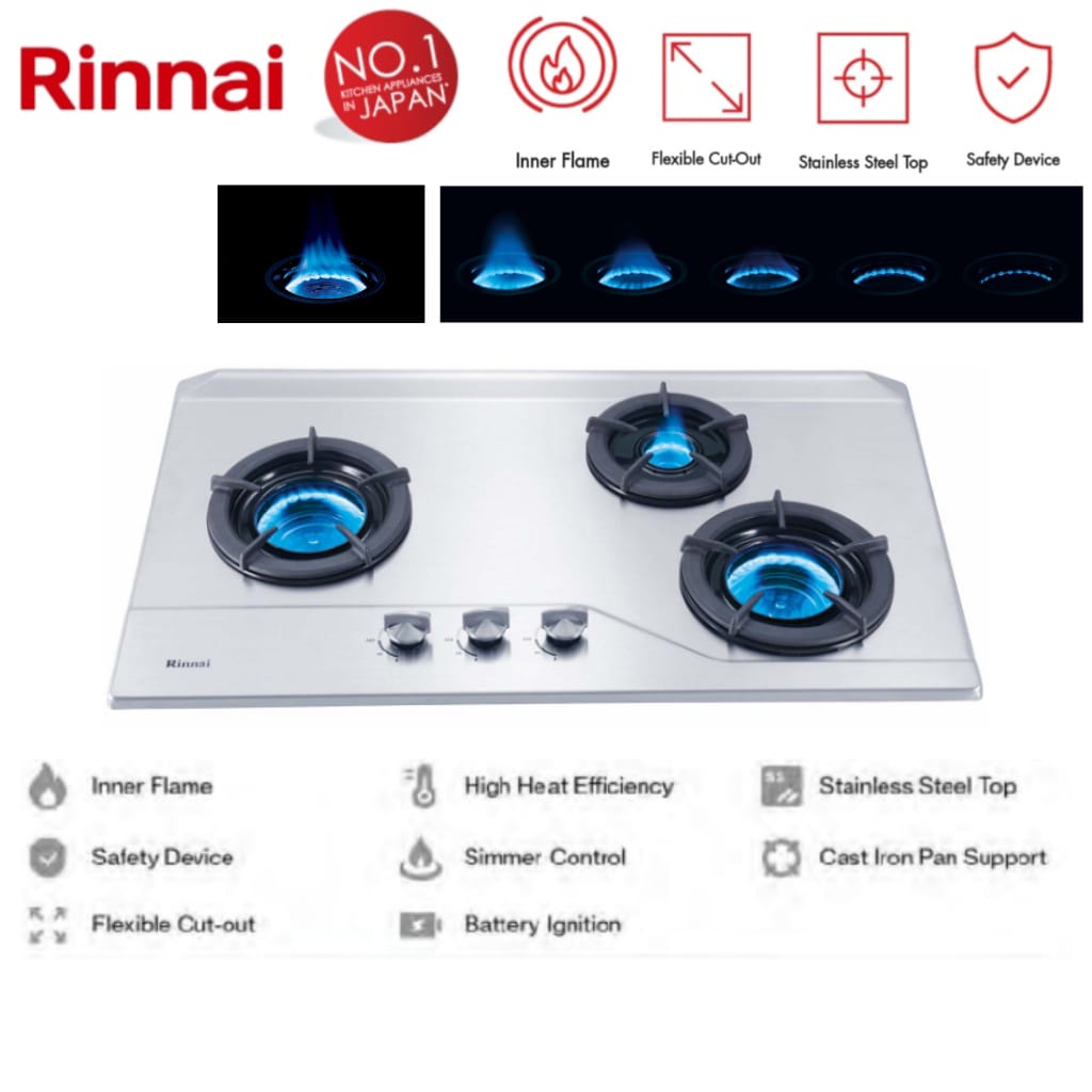 RINNAI 3 Inner Burner Built-in Gas Hob Stainless Steel RB-3SI-C-S | Shopee Malaysia