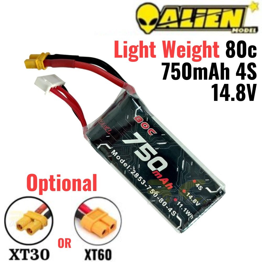 Alienmodel 4S 14.8V 750mAh 80C Lipo Battery with XT30/XT60 Plug ...