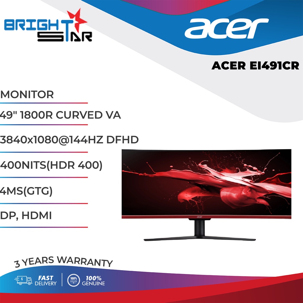 ACER EI491CR / 49" 1800R CURVED VA / 3840x1080@144HZ DFHD / 400NITS(HDR ...