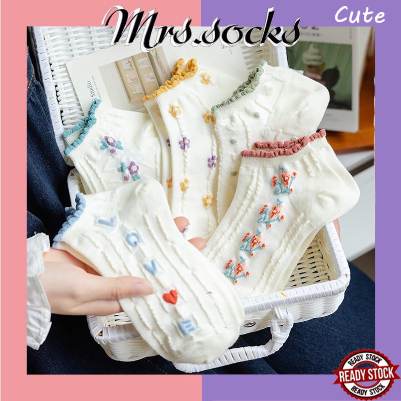 Mrs.socks Flower Colourful Ins Cute Socks Ankle Socks Women Stokin ...