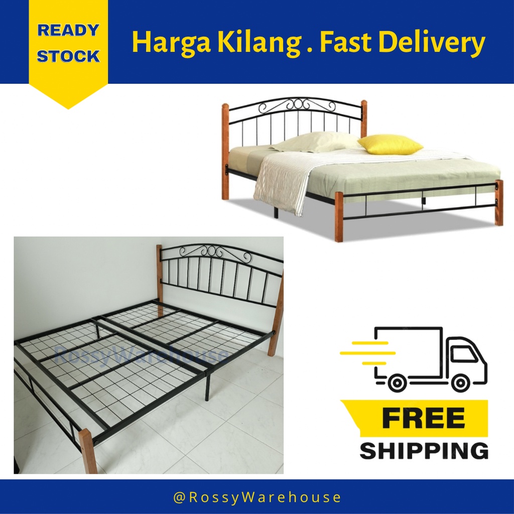 Antique Queen Bed Metal Bed Frame / Wood Metal Double Bed / Katil Besi ...