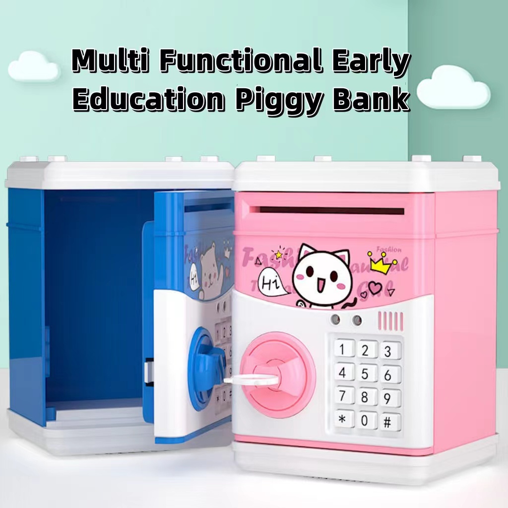Kitty Bank Money Cartoon /saving box Mini ATM Toy machine Password cash ...