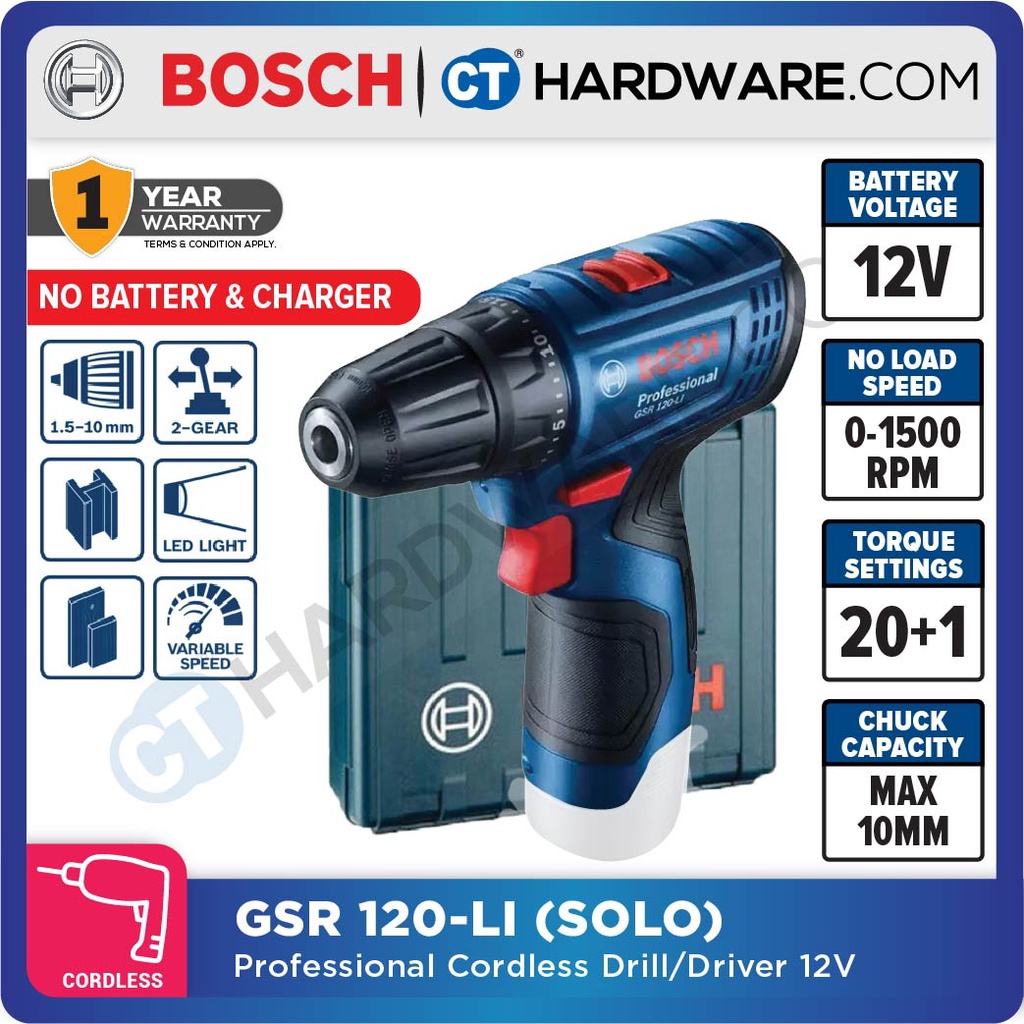 BOSCH GSR120-LI (GEN 2) PROFESSIONAL CORDLESS DRILL / DRIVER (GSR120LI ...