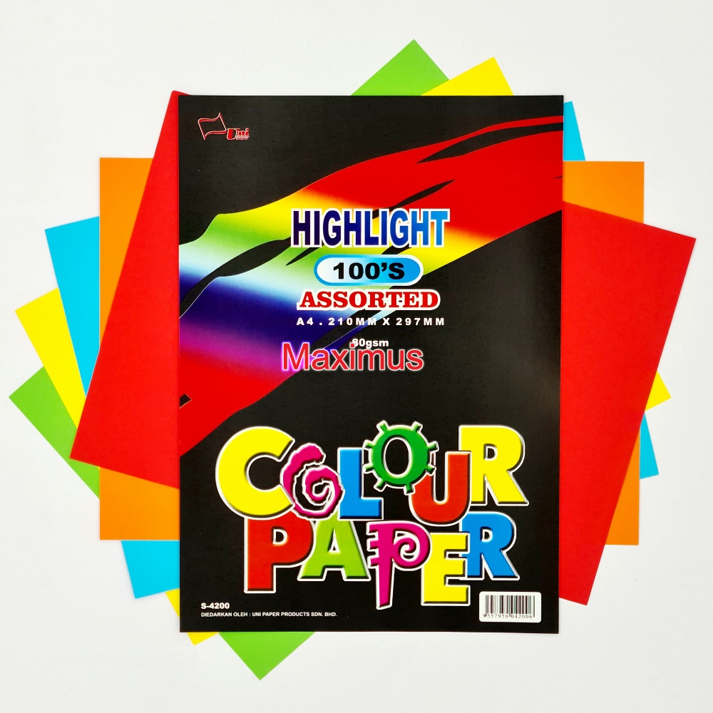 Uni Paper Highlight Color Paper A4 80gsm 100's (Assorted Colors ...
