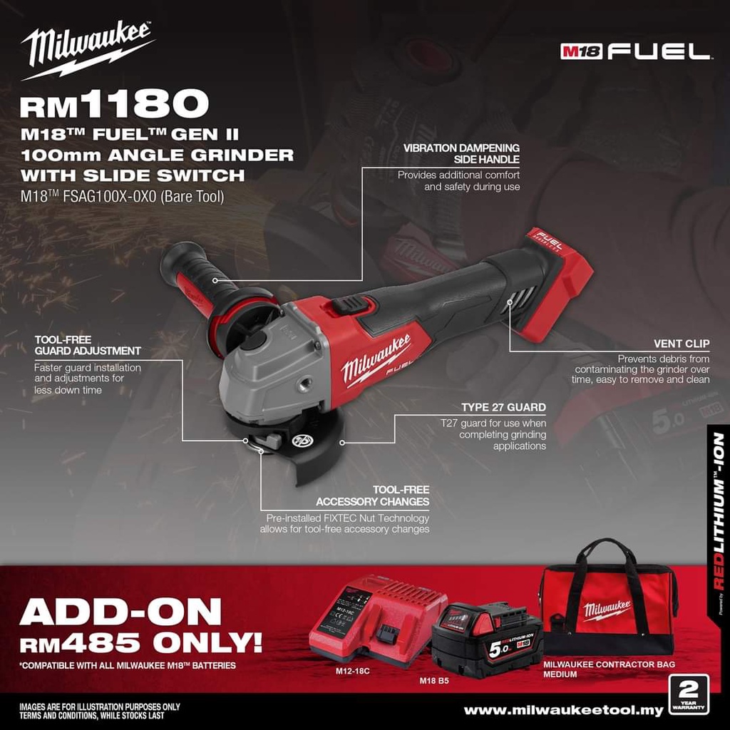 Milwaukee M18 FUEL™ FSAG 100X 100MM Angle Grinder With Slide Switch Gen ...