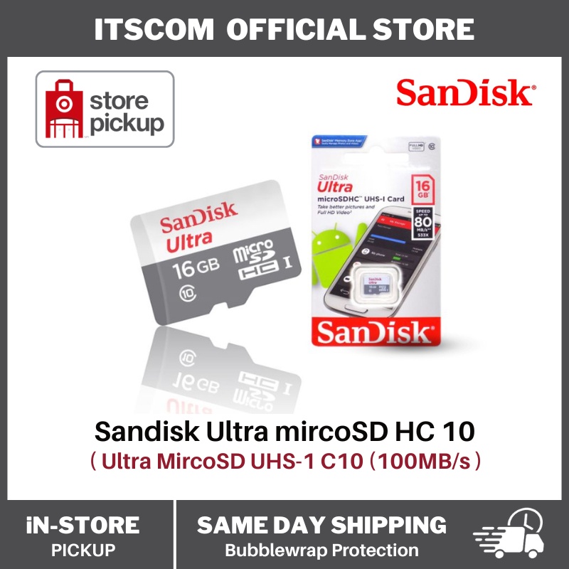 Sandisk MircoSDHC 100MB/S ULTRA Class 10 Micro SD Memory Card 16GB/32GB ...