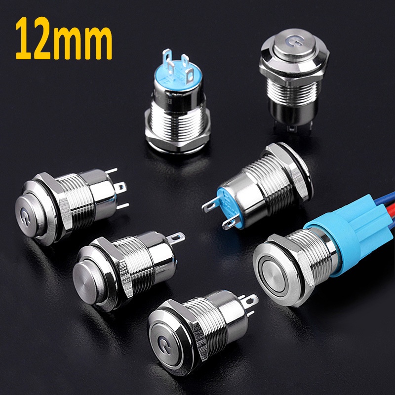 Stainless steel push button 12mm (12-24V) With LED light, power switch ...