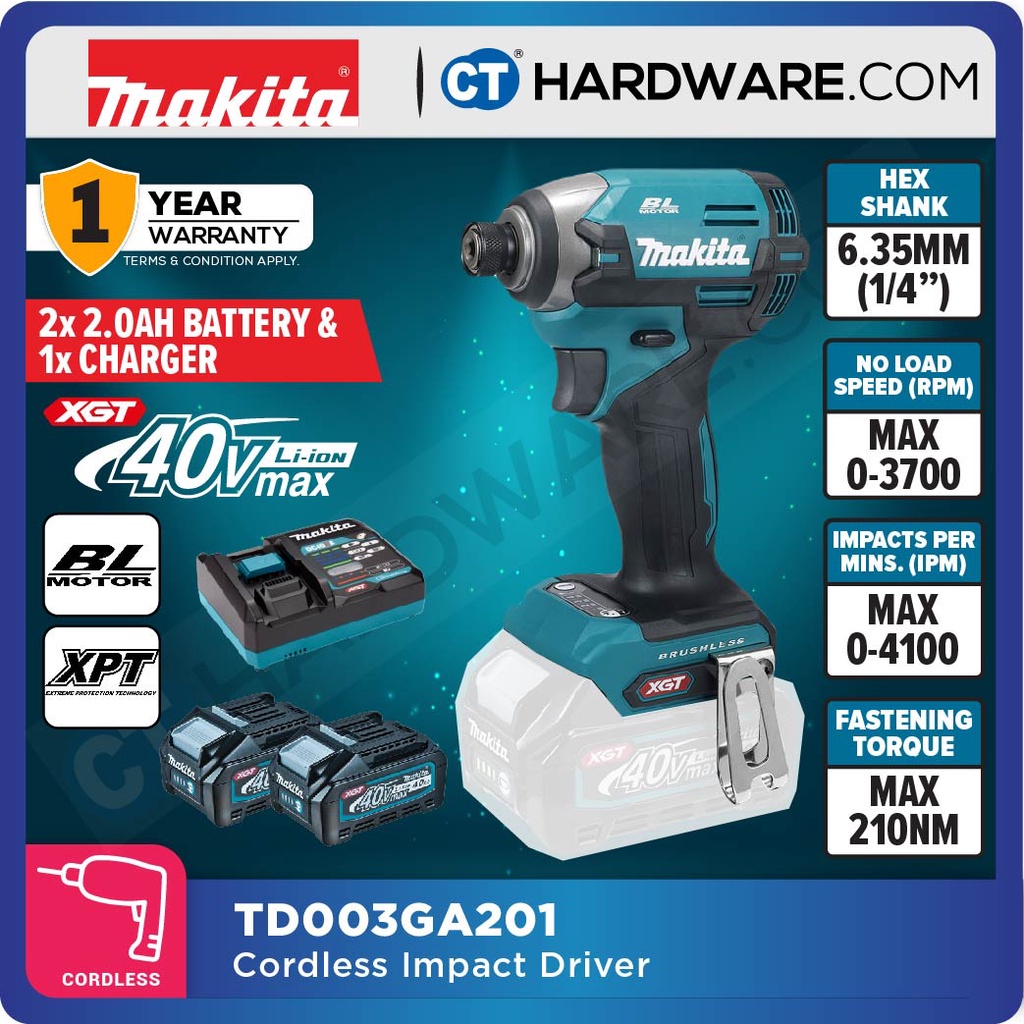 MAKITA TD003GZ | TD003GA201 CORDLESS IMPACT DRIVER 40V | 6.35MM (1/4 ...