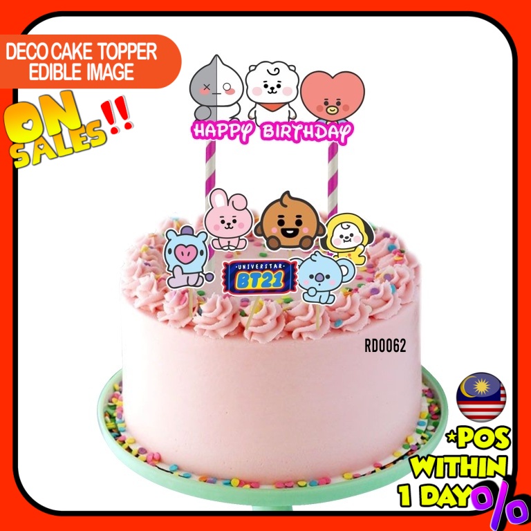 READY STOCK Happy Birthday Cake Topper BT21 BTS Decoration Set Party ...
