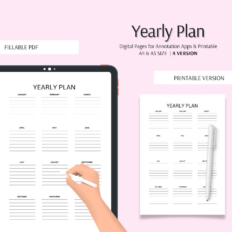 Yearly Plan Overview | Year At A Glance | Undated Minimalist Planner ...