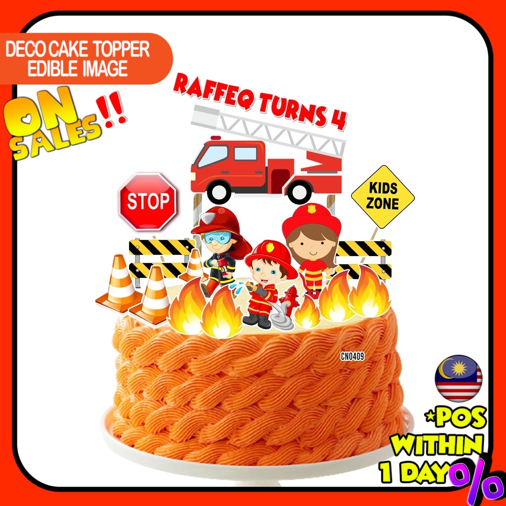 [CUSTOM NAME] Happy Birthday Cake Topper Bomba Fireman Fire Truck ...