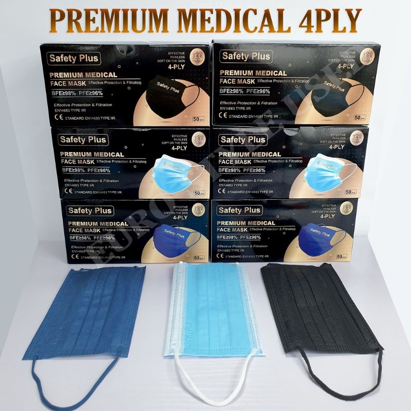 SEFTY PLUS 4PLY PREMIUM DISPOSABLE MEDICAL FACE MASK EARLOOP/HEADLOOP ...
