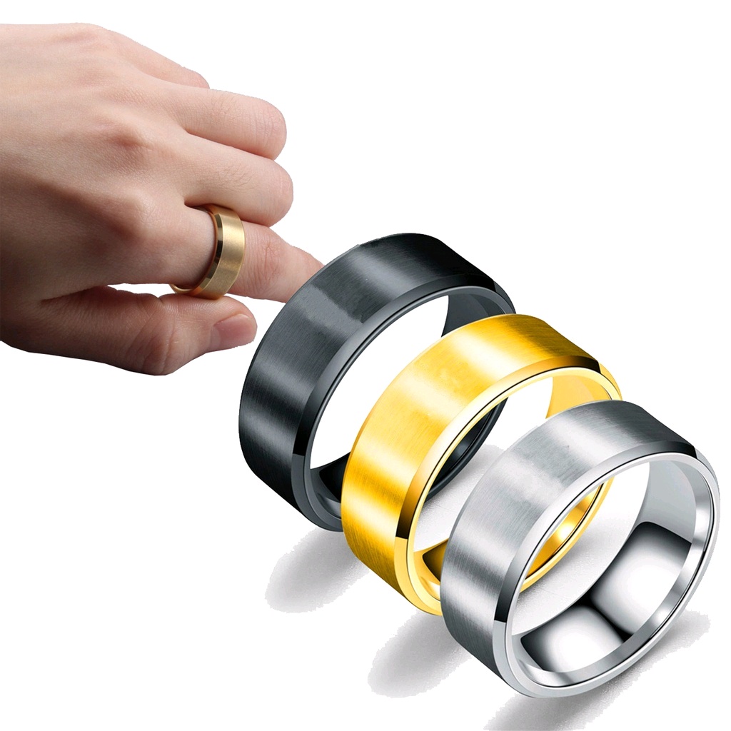 Titanium Cincin Cool Simple Men Ring Black Gold Silver Polishing Finger ...